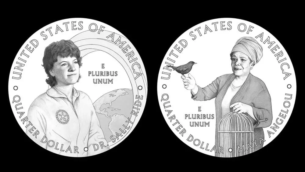 Astronaut Sally Ride en Maya Angelou wurde de earste froulju huldige op US Quarters 2746_1