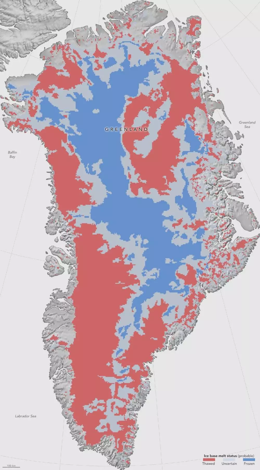 NASA Grenlandiya muz qatlamining parchalangan qornini xaritaga tushirdi