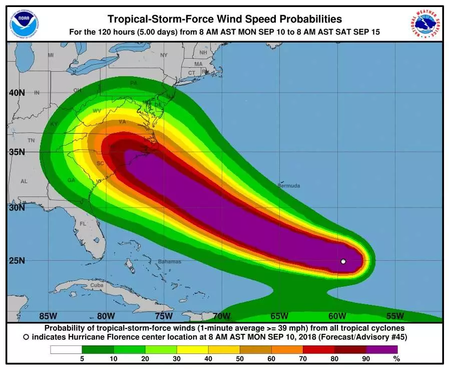 Ο τυφώνας Florence πλησιάζει τις Καρολίνες, με τουλάχιστον 1 εκατομμύριο ανθρώπους να έχουν διαταχθεί να εκκενώσουν - Εδώ είναι οι περιοχές που θα μπορούσαν να χτυπηθούν 3422_1