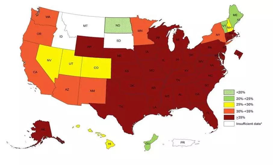 Nytt kart viser hvilke amerikanske stater som har de høyeste fedmefrekvensene 6533_3