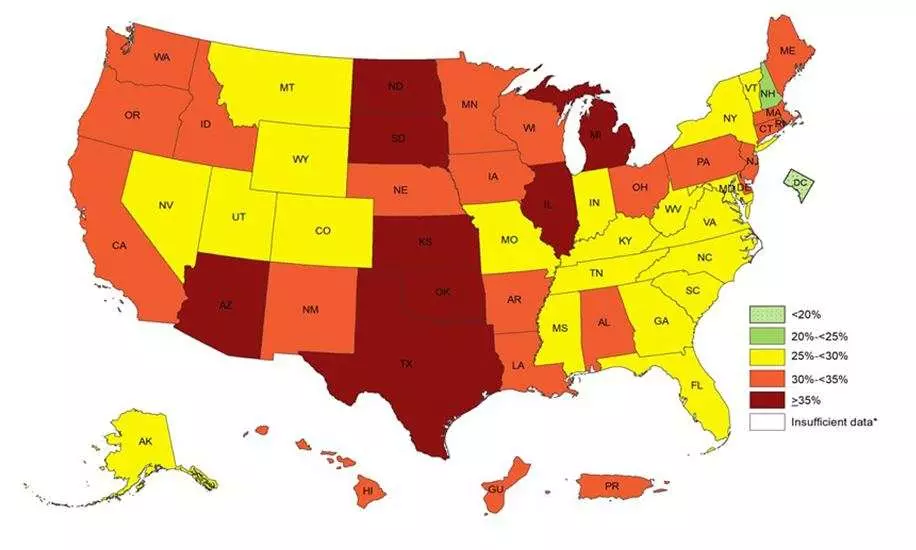 Nytt kart viser hvilke amerikanske stater som har de høyeste fedmefrekvensene 6533_4